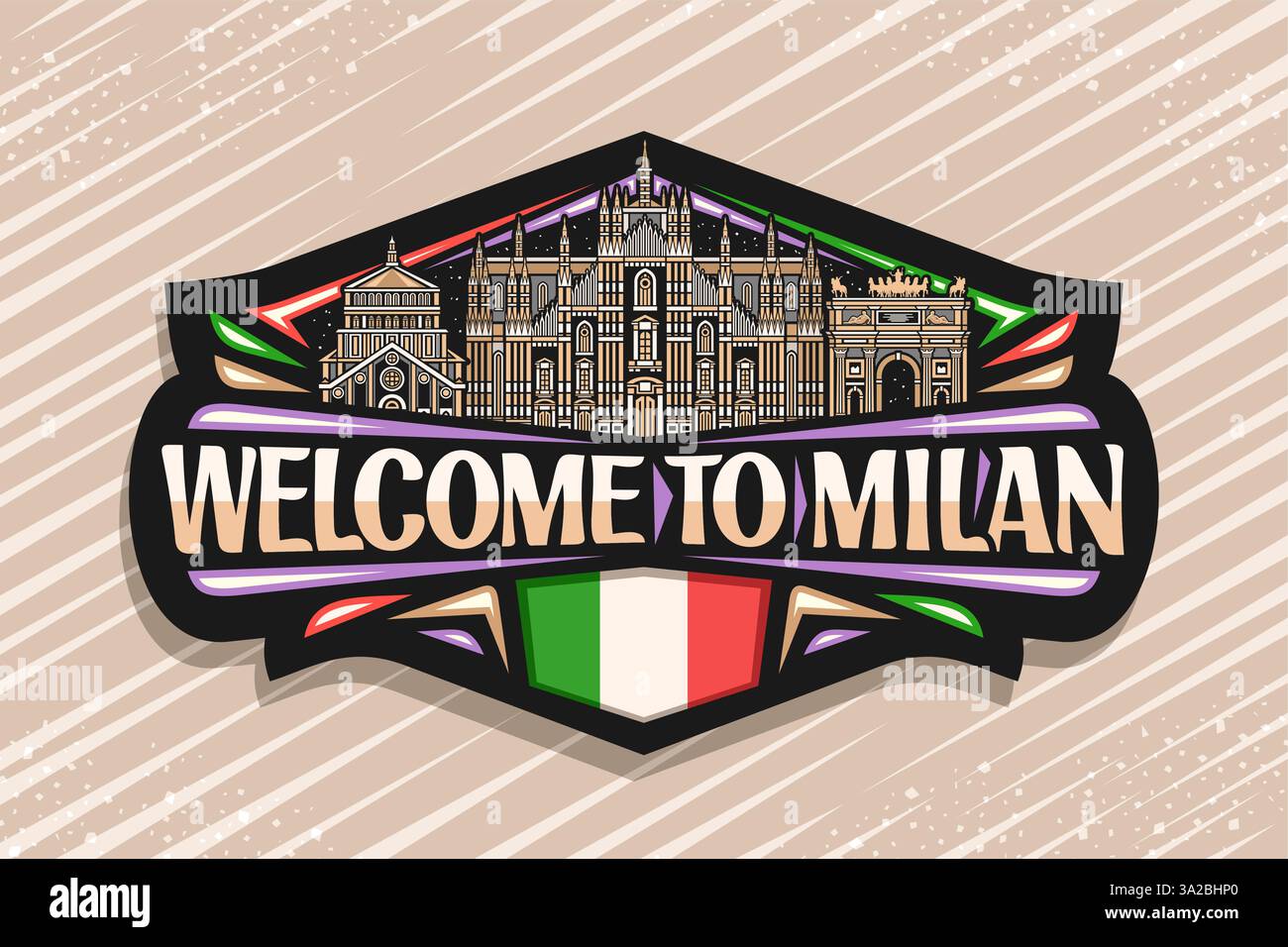 Vector logo for Milan, dark decorative tag with outline illustration of ...