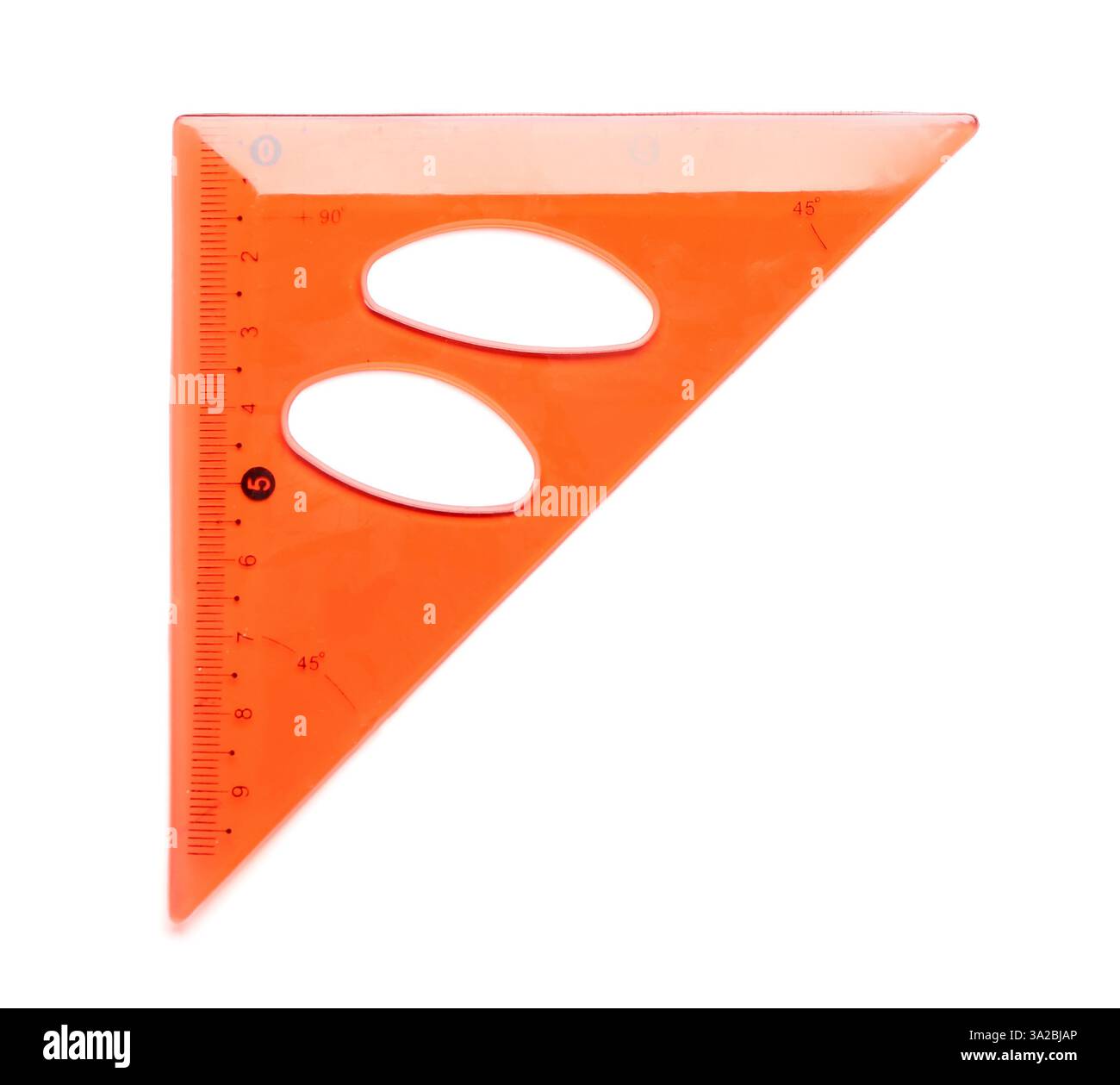 Orange triangle plastic ruler on white background Stock Photo - Alamy