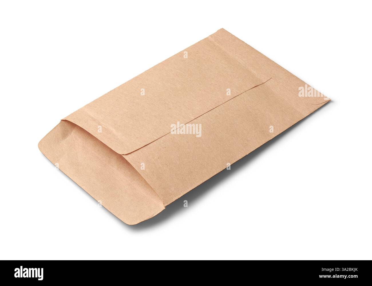 empty small brown envelope like paper bag isolated white background ...