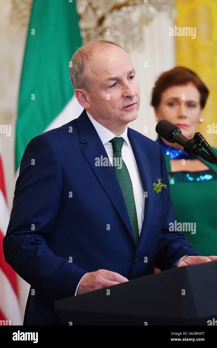 Taoiseach (Prime Minister) Michael Martin of Ireland speaks during a St ...
