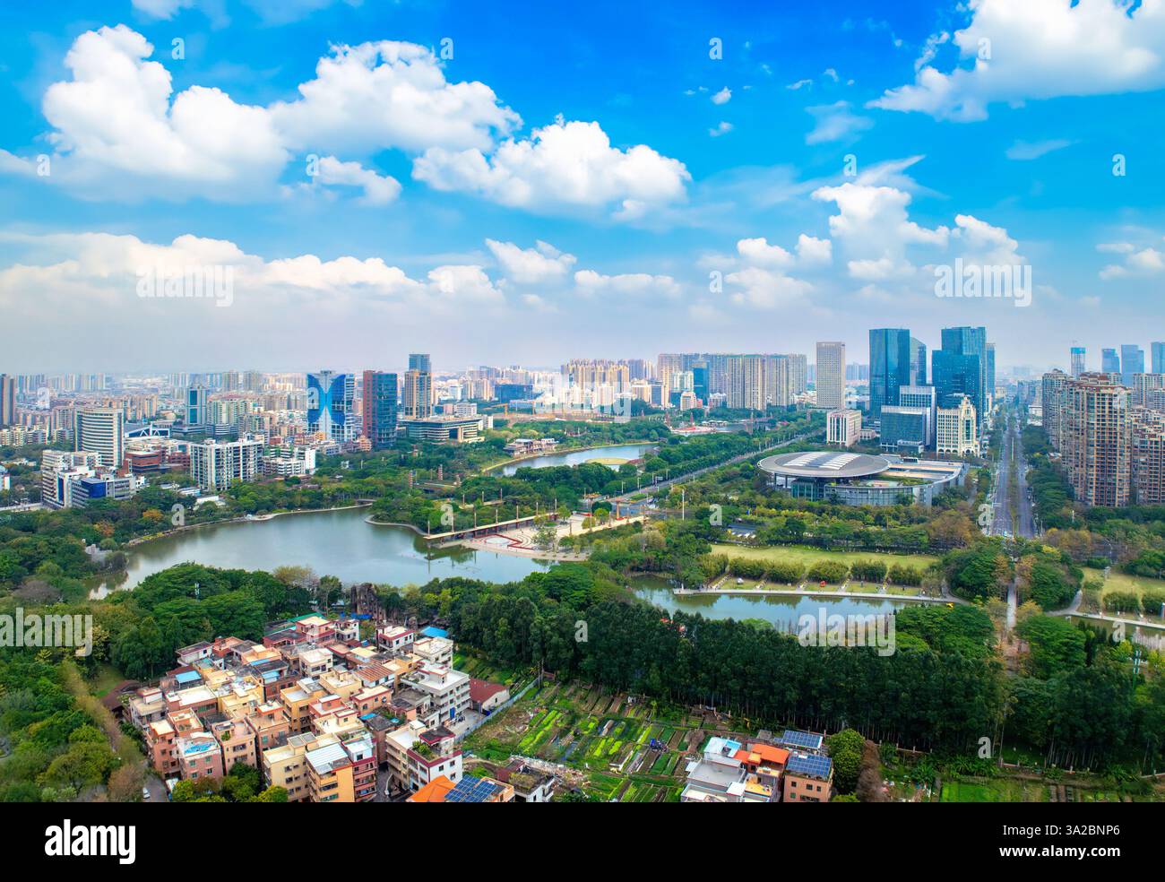 Aerial view of Qiandeng Lake Financial Hi-Tech Zone, Foshan City ...