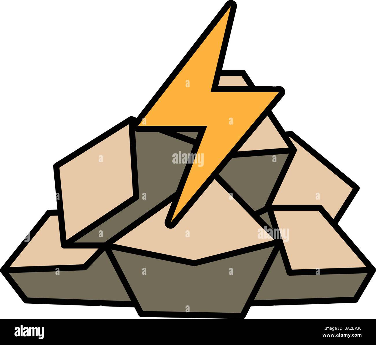 A rock pile with a lightning bolt on top. Concept of power and energy ...