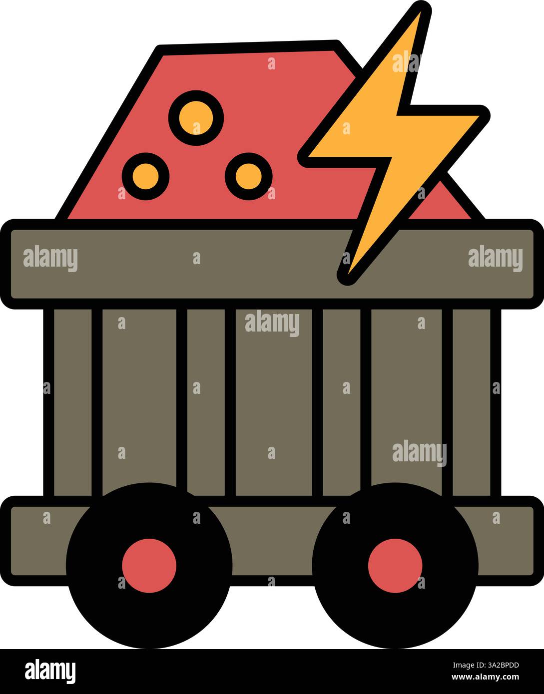 A cartoonish drawing of a train car with a red and yellow lightning ...