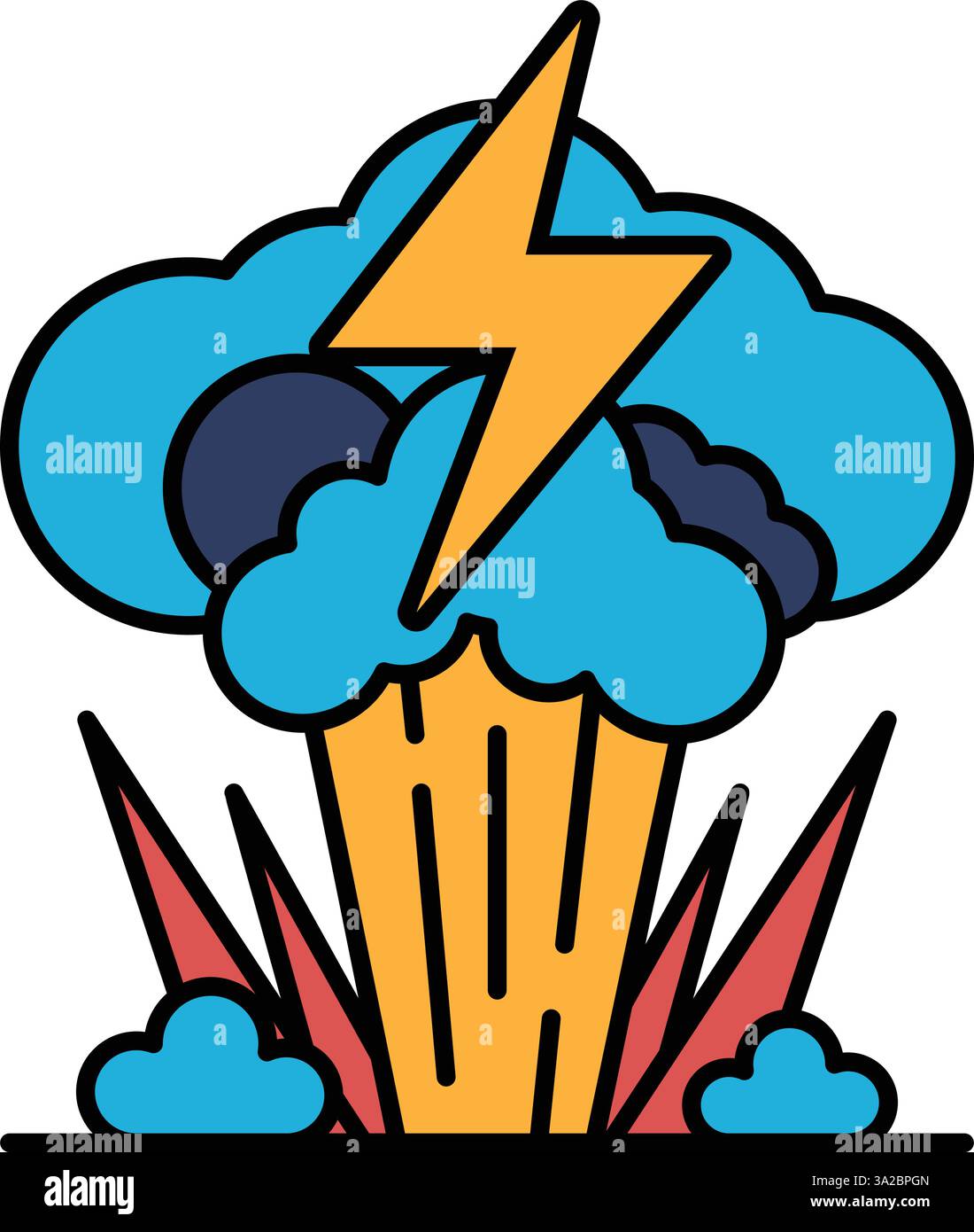 A cartoon drawing of a large explosion with a lightning bolt in the middle. The explosion is ...