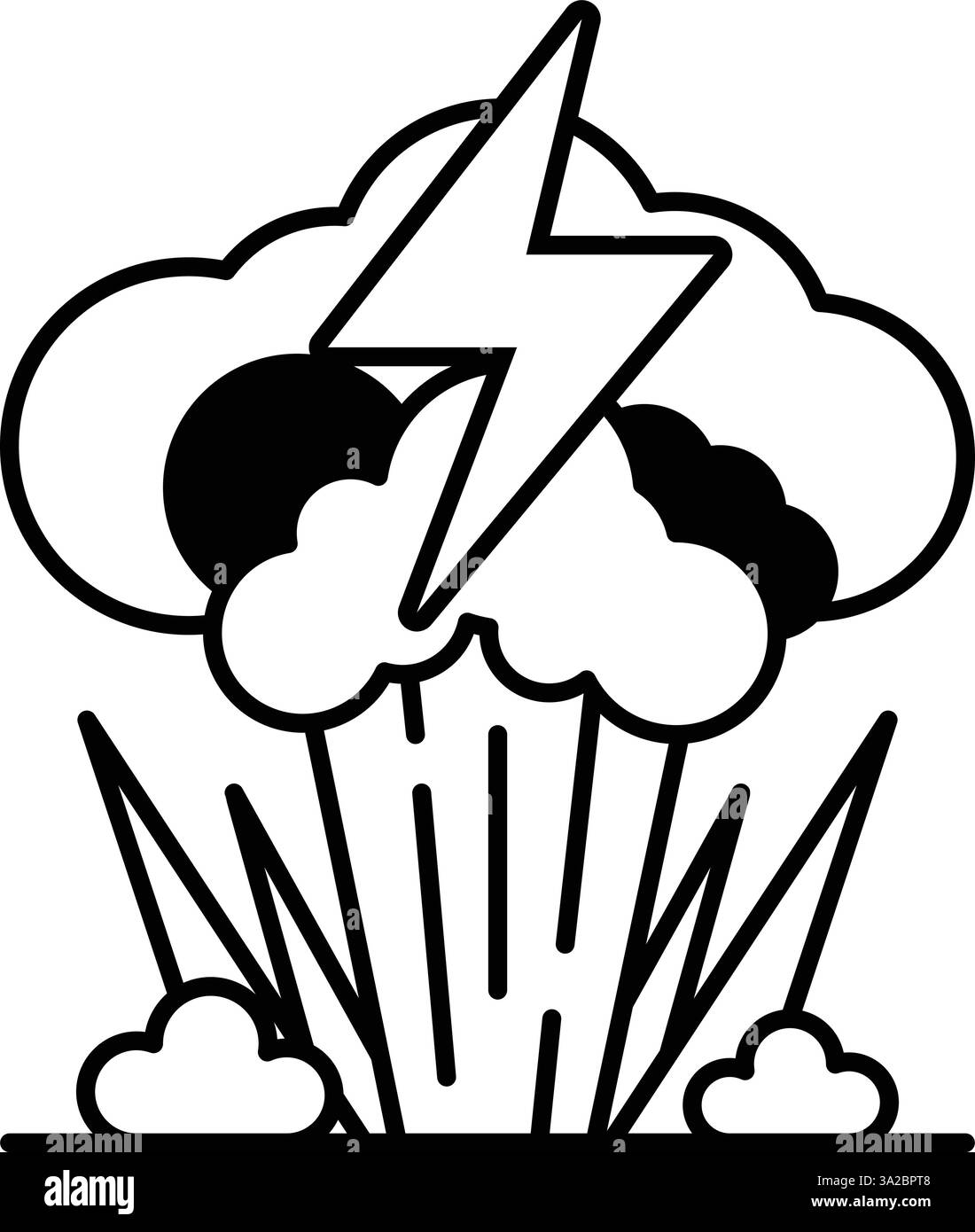 A cartoon drawing of a large explosion with a lightning bolt in the ...