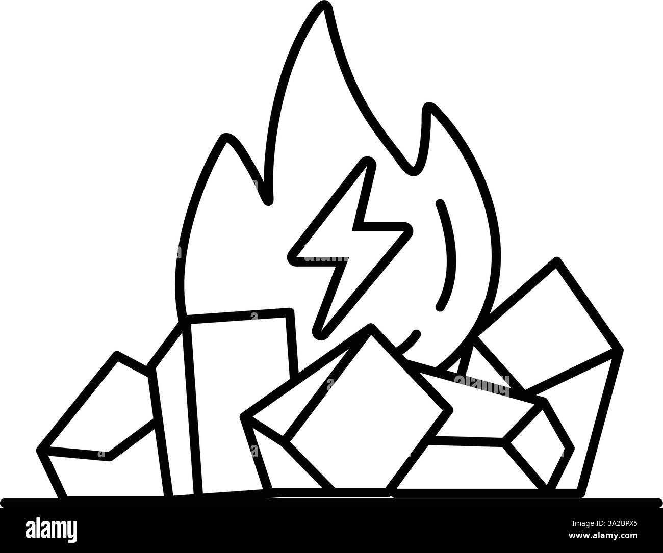 A cartoon drawing of a fire with a lightning bolt in the middle Stock ...