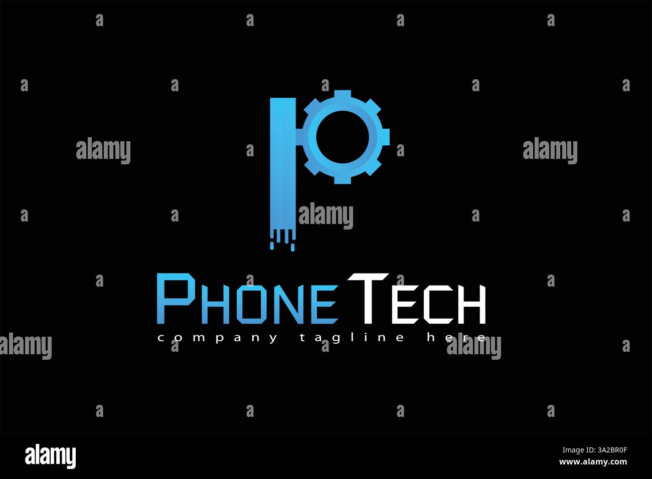 Phone Tech Logo usign elements with black background and blue gradient ...