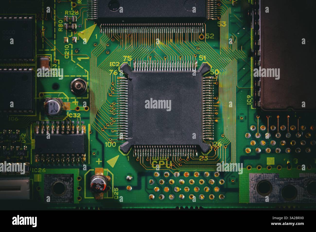 Computer circuit board top view. CPU, central processing unit ...