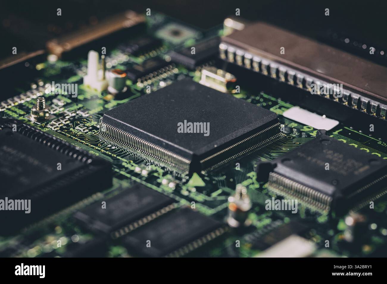 Computer circuit board closeup. CPU, central processing unit, electronic components and wiring ...