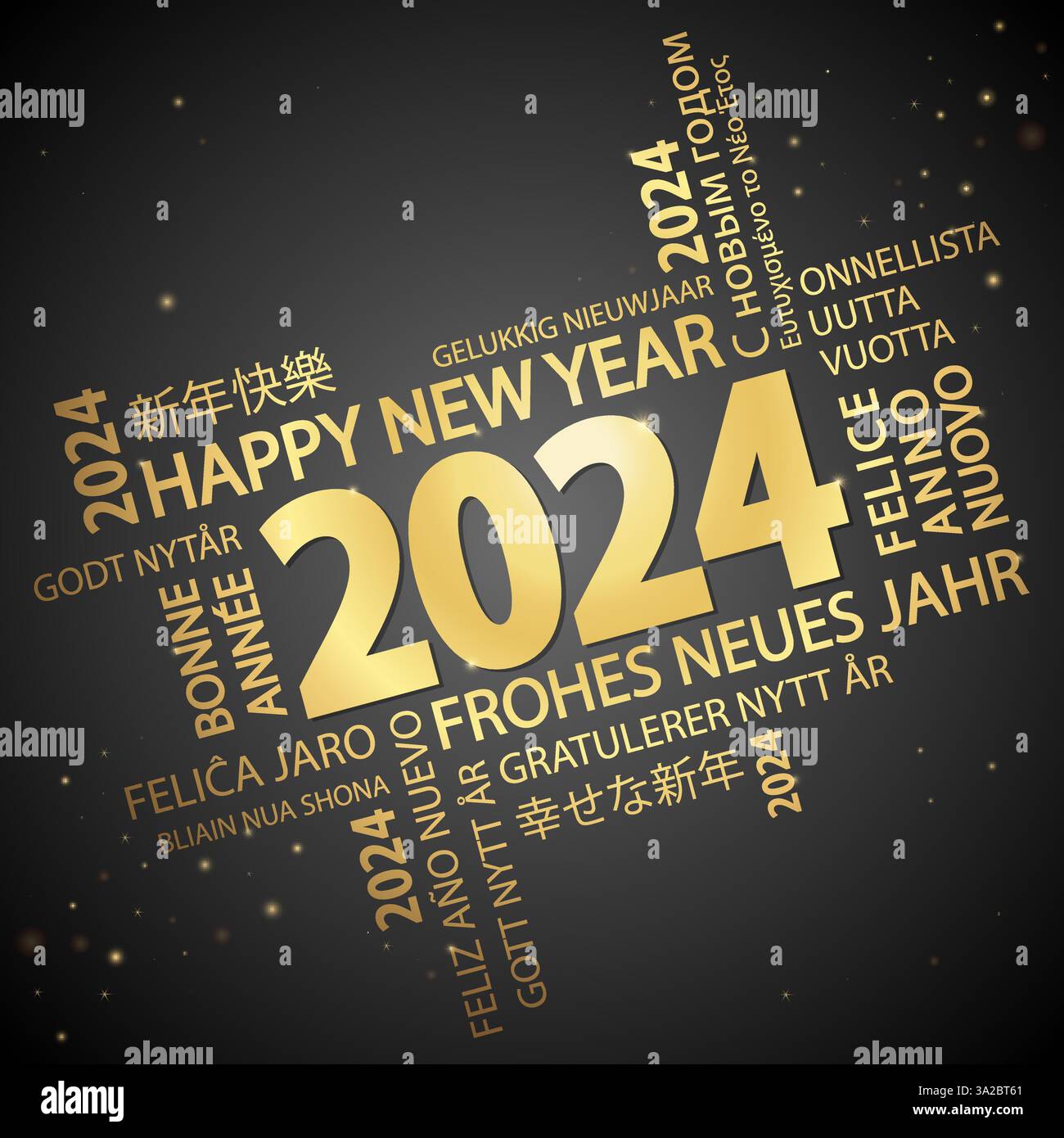 eps vector file with golden word cloud with new year 2024 greetings and ...