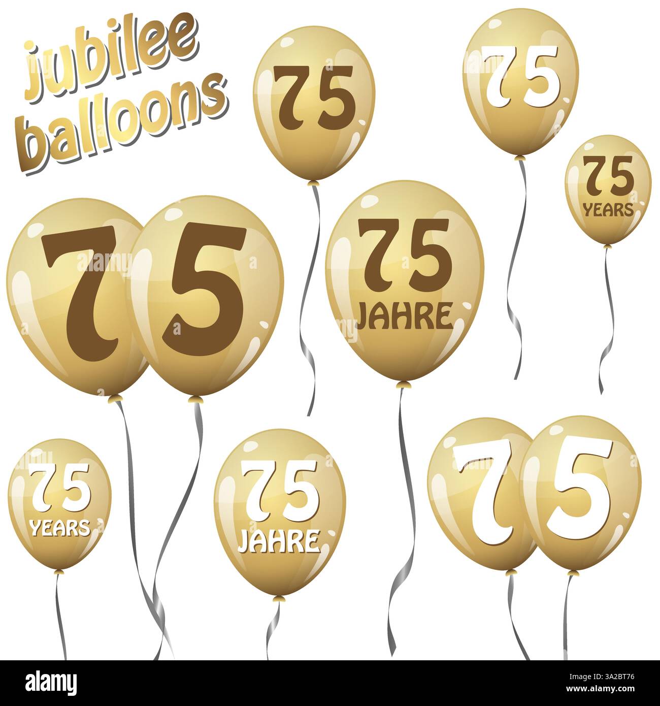 golden jubilee balloons for 75 years in english and german Stock Vector ...