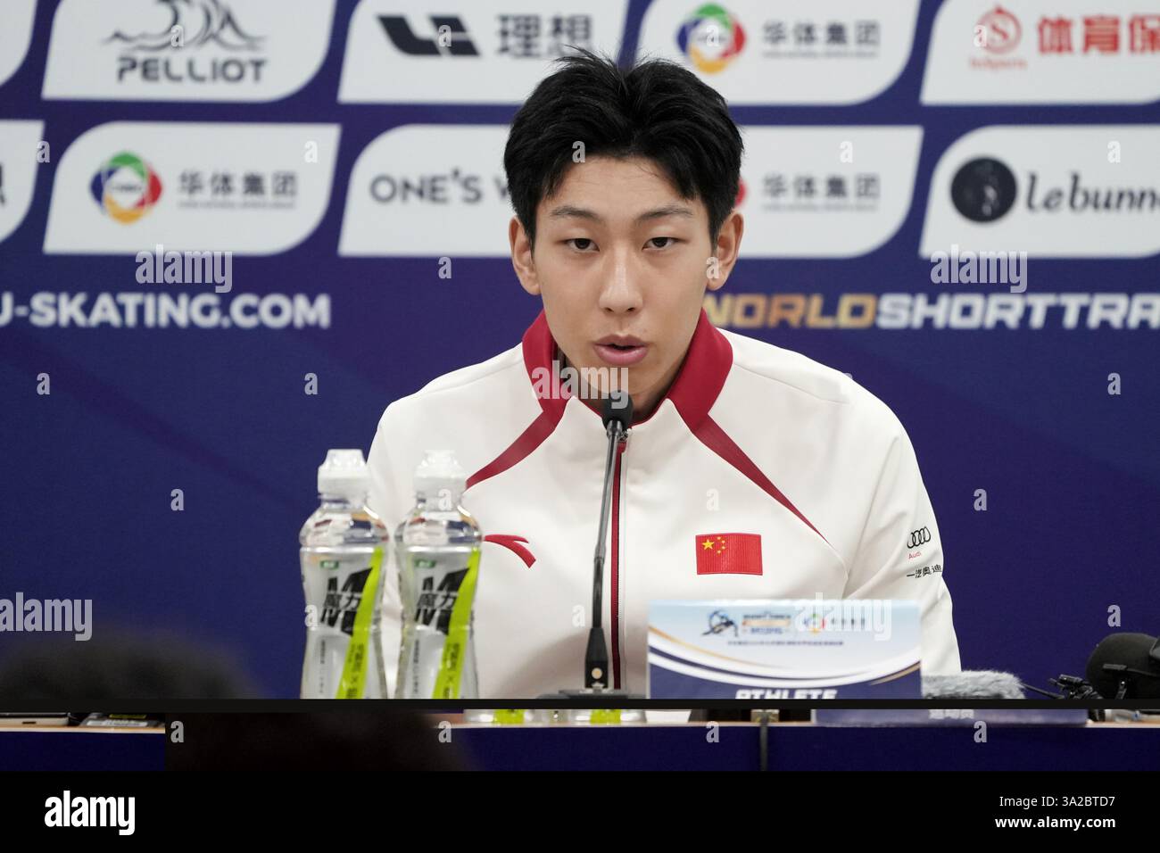 Beijing,China.12th March 2025. Short track speed skater Sun Long ...