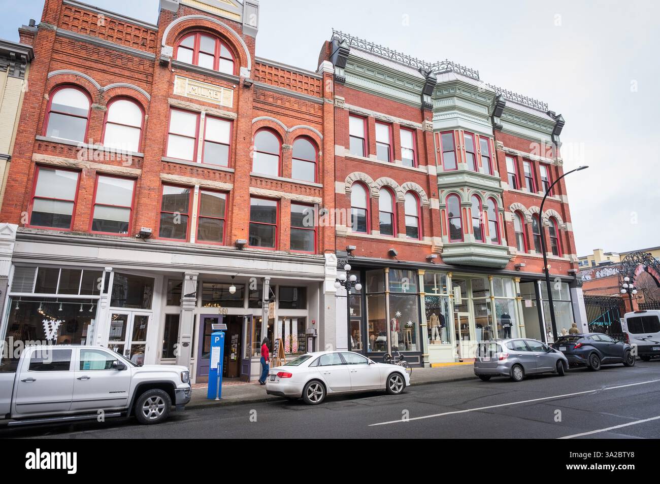 Colourful Victorian era stores along Johnson Street in Downtown ...
