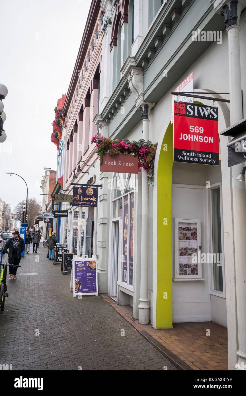Colourful Victorian era stores along Johnson Street in Downtown ...