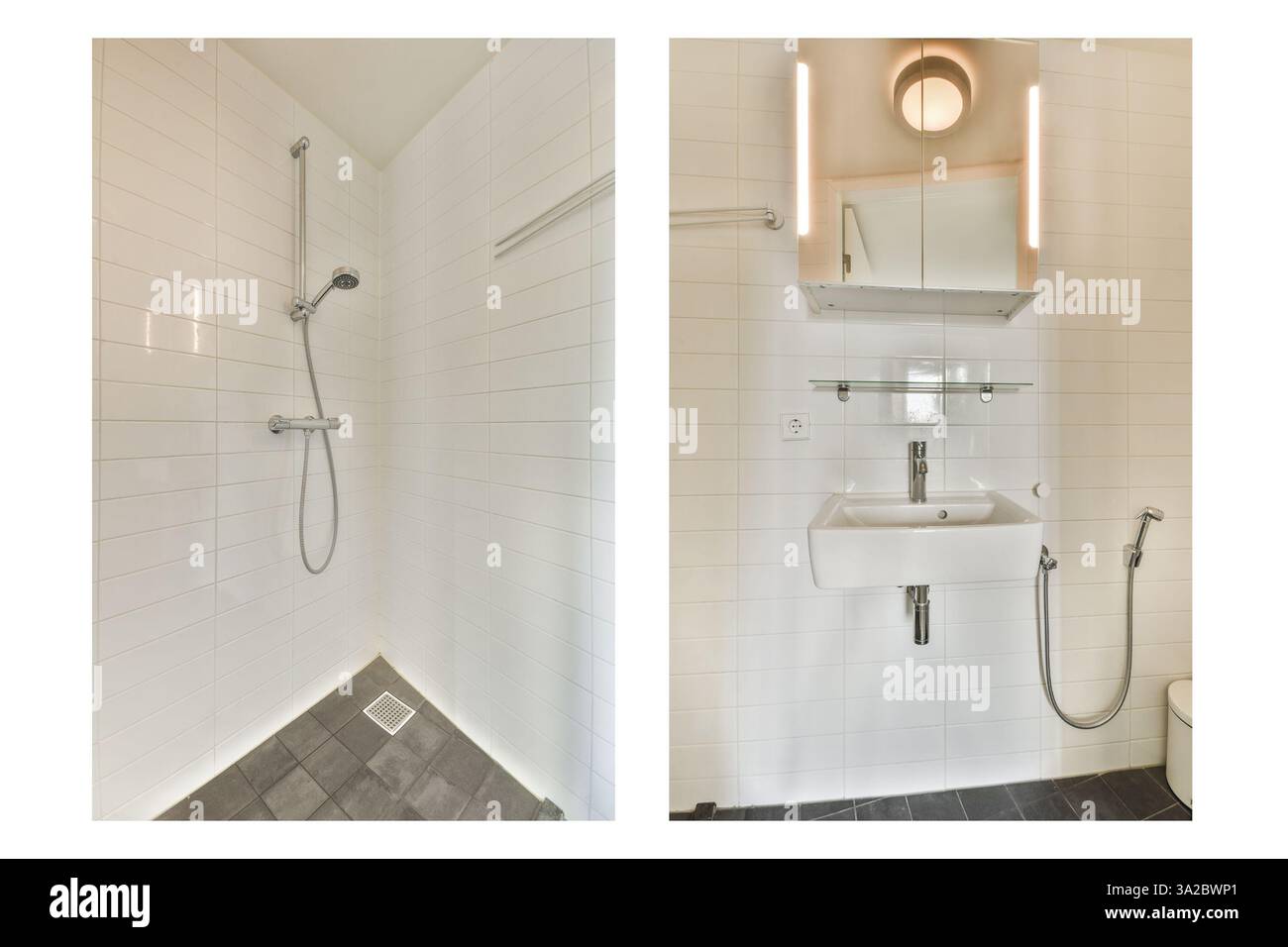 Contemporary shower space featuring sleek tile work and minimalistic ...