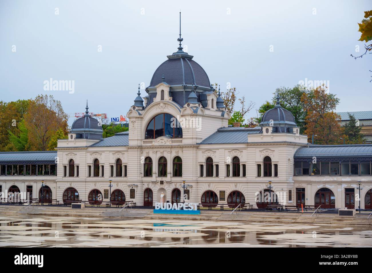The historic building and Varosliget Lake are in the city park in ...