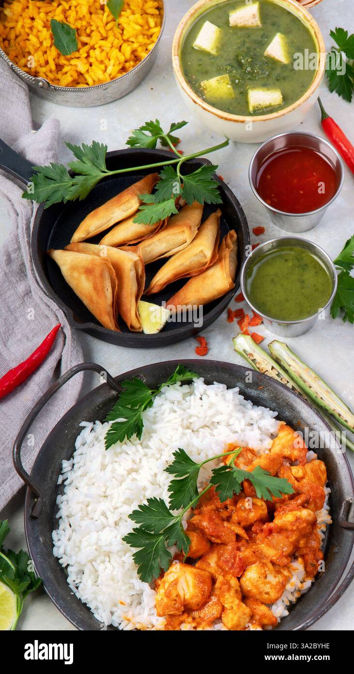 Indian food assortment on light background. Traditional food concept ...
