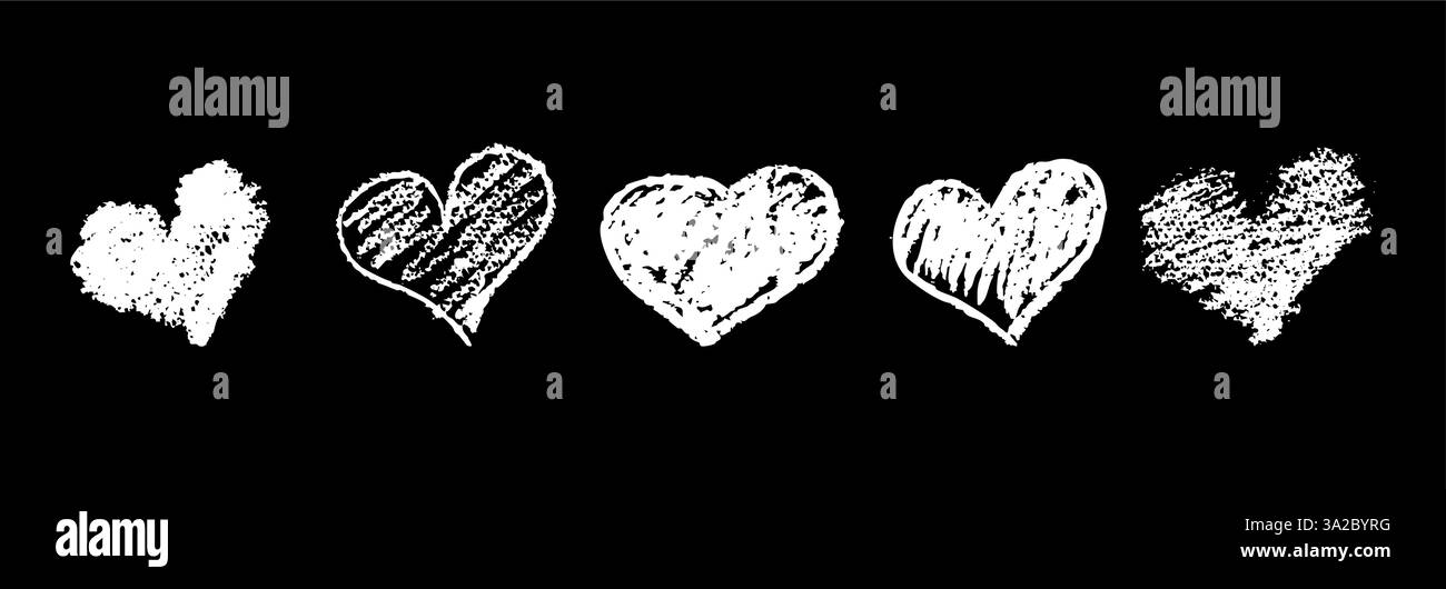 Set of pink white signs drawn by wax pencil. Love symbols in doodle ...