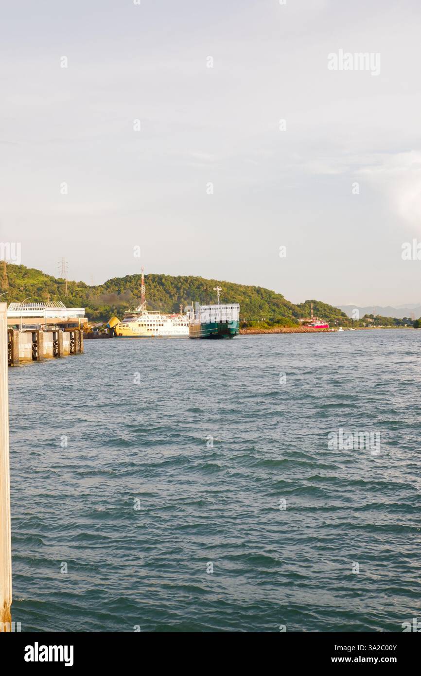 View of the ferry sailing from the port of Merak towards Bakauheni in ...