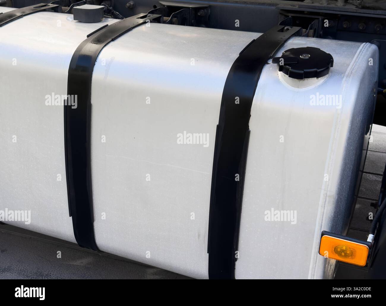 Truck fuel tank background. Aluminium gas tank. Car exterior details ...