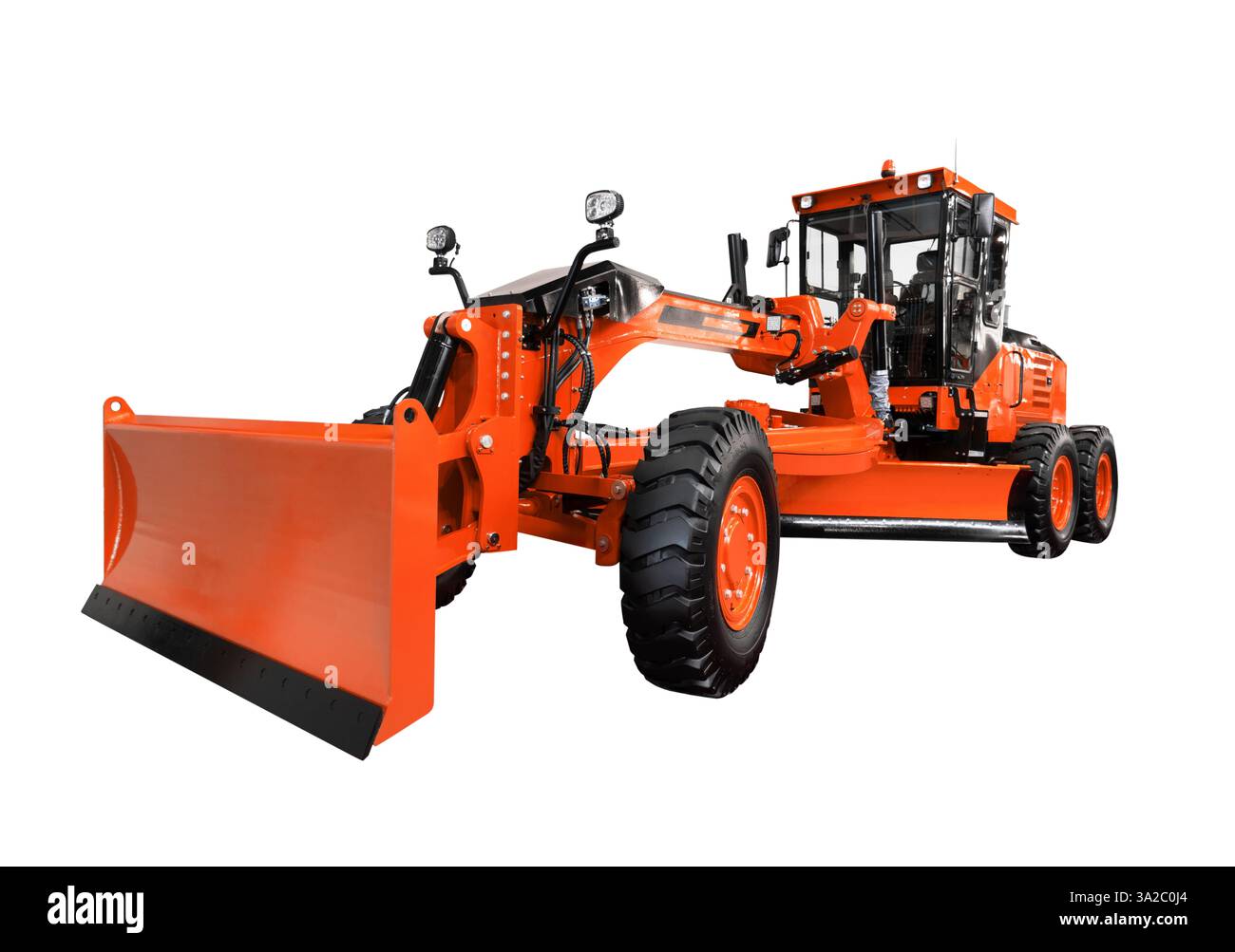 Modern three-axle road grader isolated on a white background Stock ...