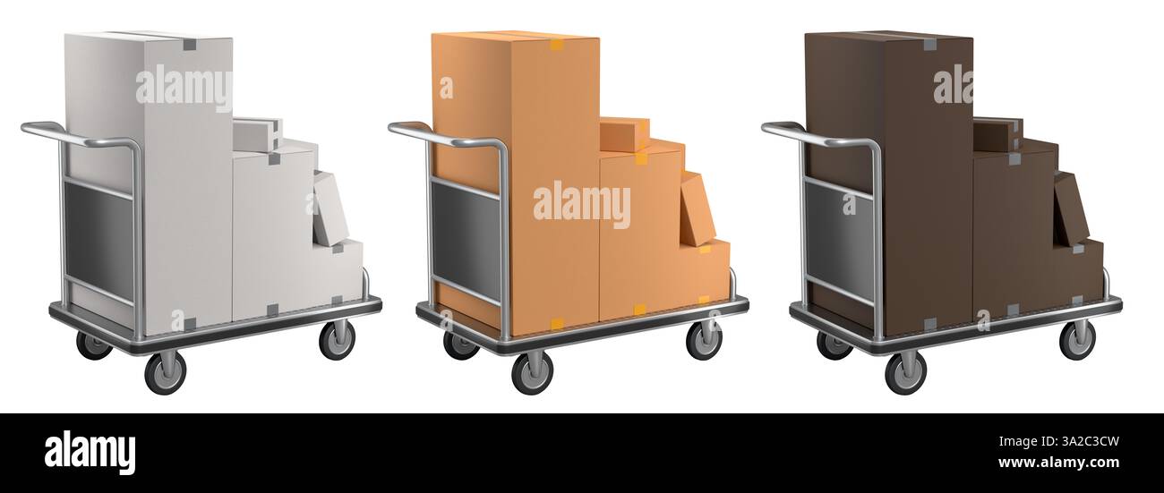 Set of Airport luggage cart or baggage trolley side with stack of ...