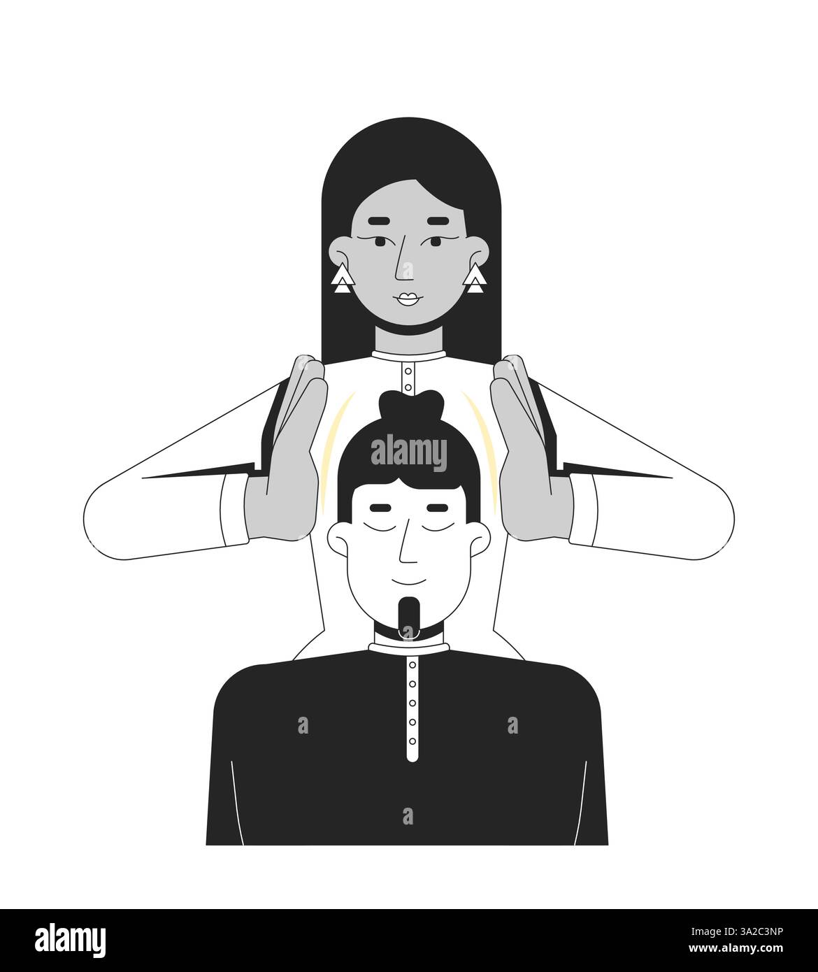 Energy healing with reiki therapy outline illustration Stock Vector ...