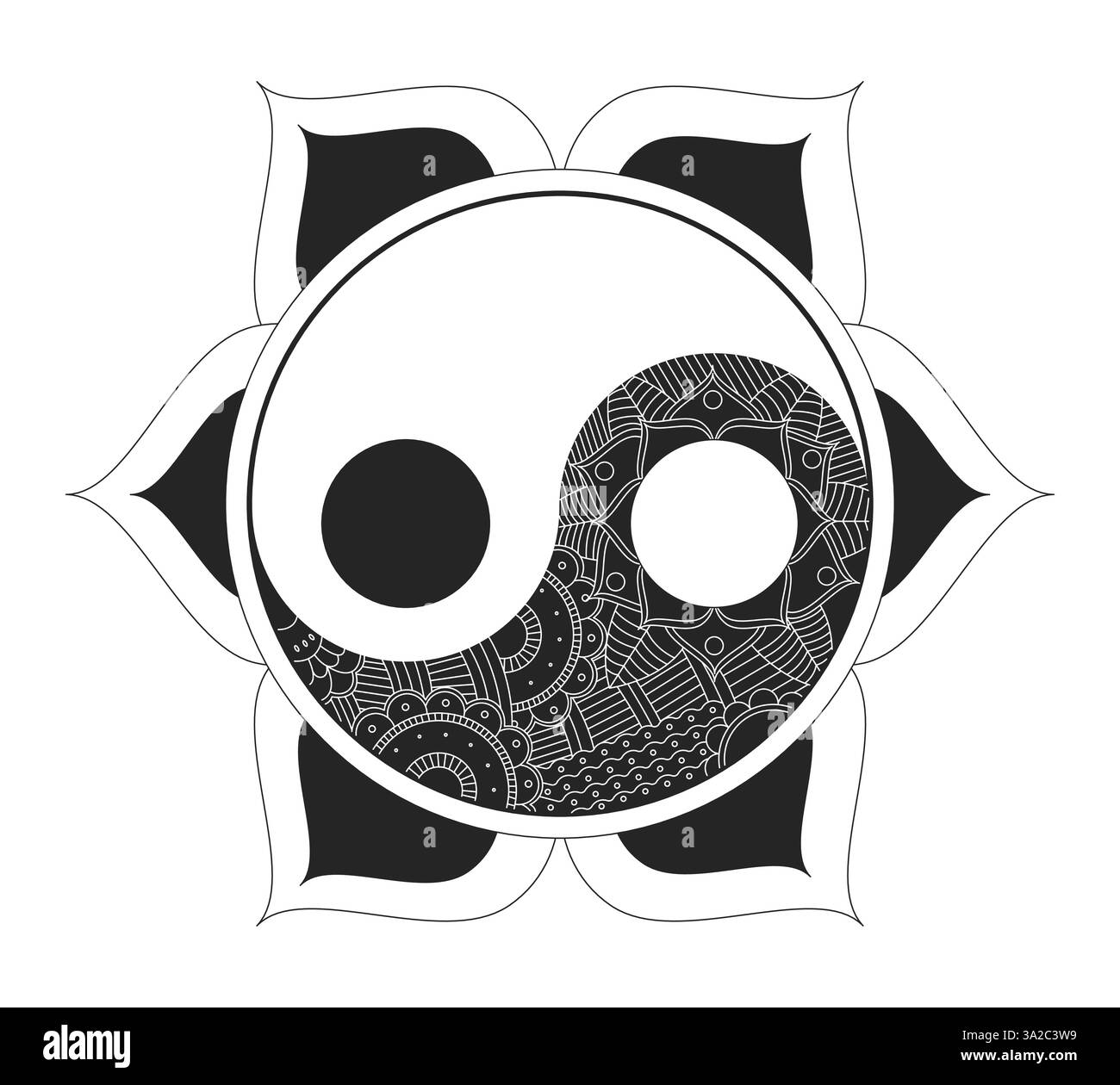 Yin yang mandala with sacred geometry line illustration concept Stock ...