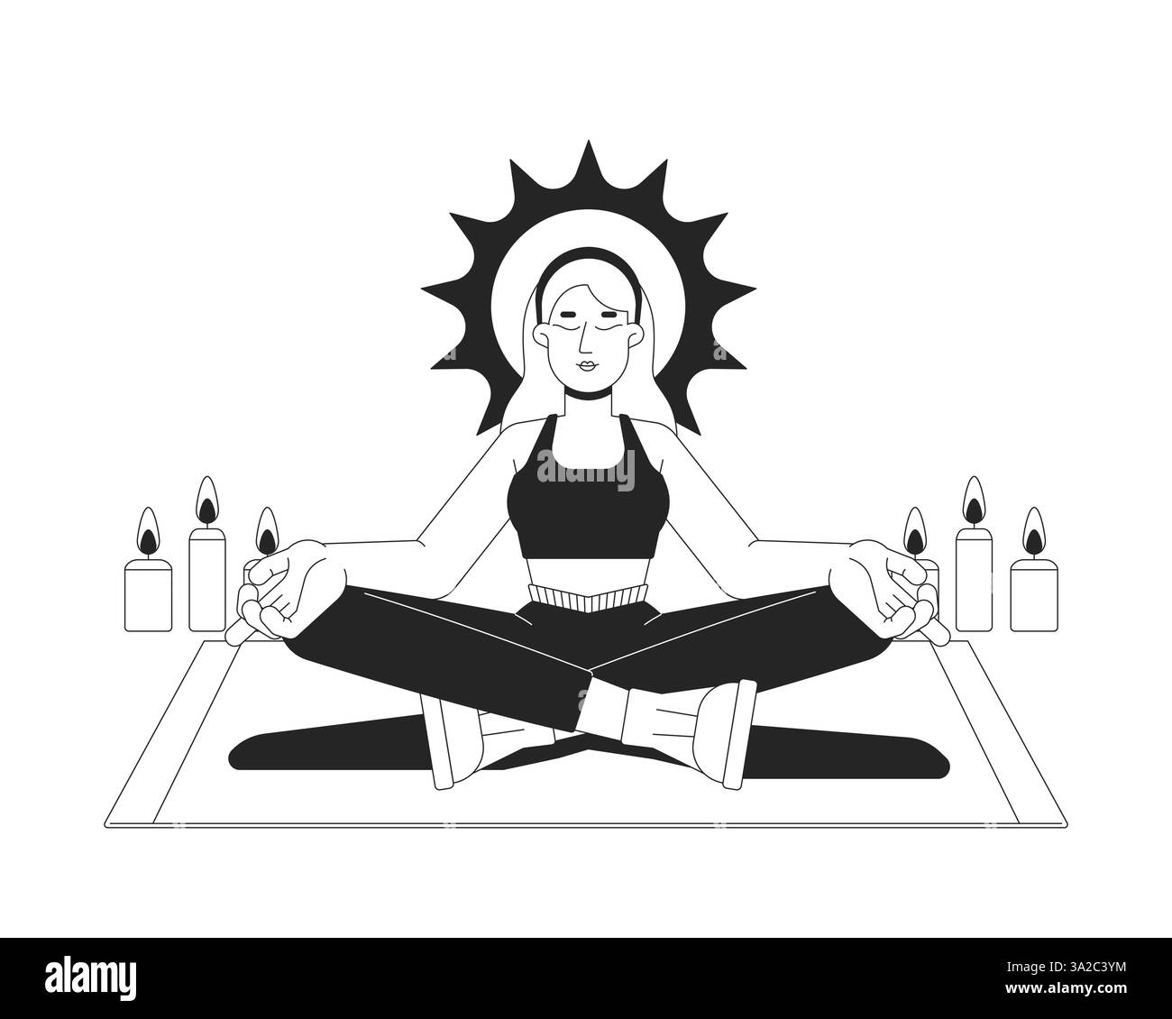 Meditation candlelight for inner peace outline illustration Stock ...
