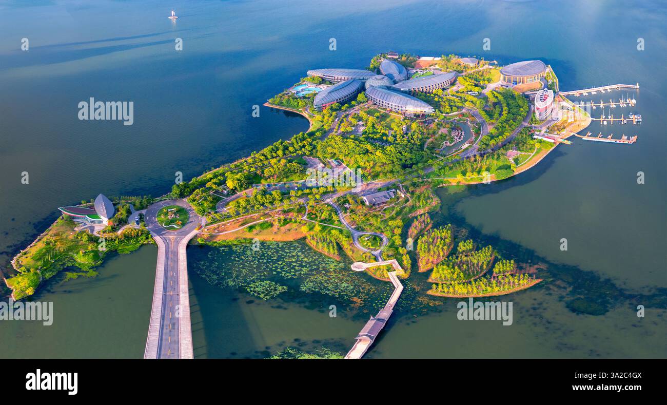 Aerial view of Dripping Lake South Island, Lingang New Town, Shanghai ...
