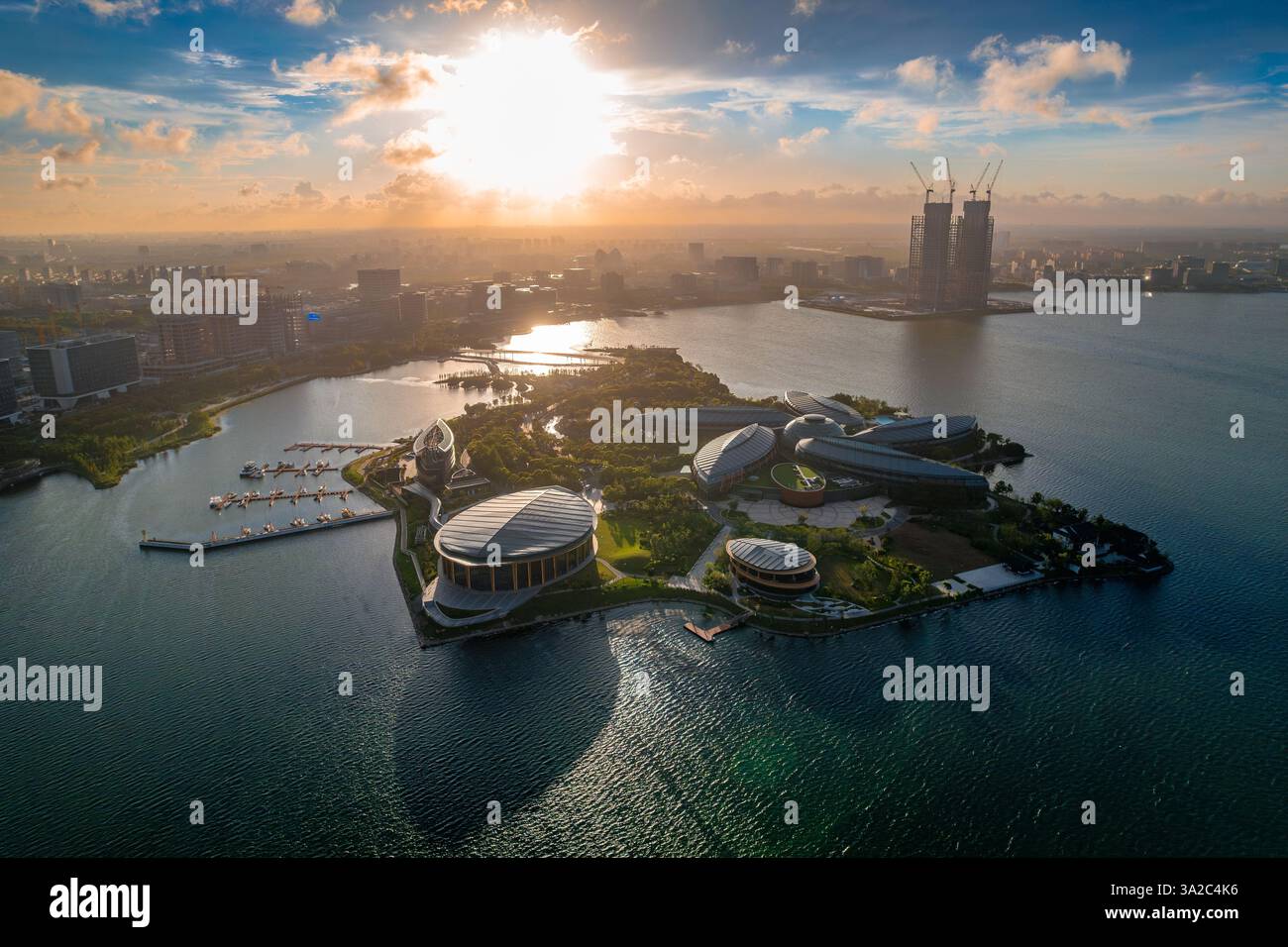 Aerial view of Dripping Lake South Island, Lingang New Town, Shanghai ...