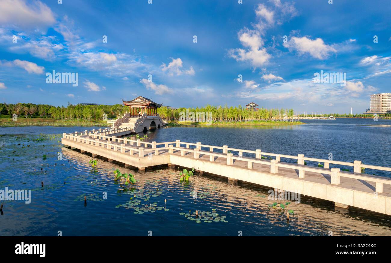 Aerial view of Dripping Lake South Island, Lingang New Town, Shanghai ...
