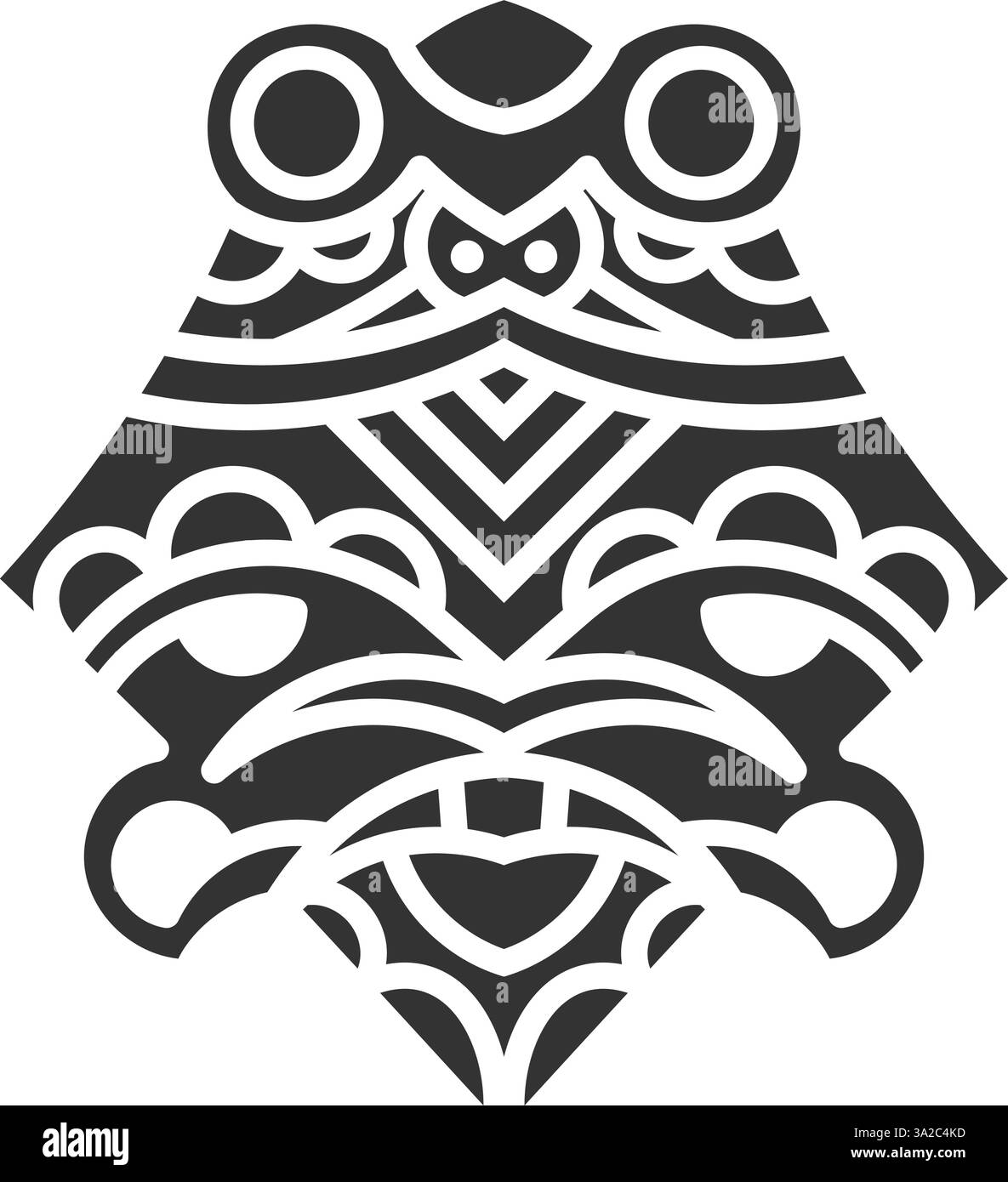 Intricate black and white tribal frog illustration with bold geometric ...