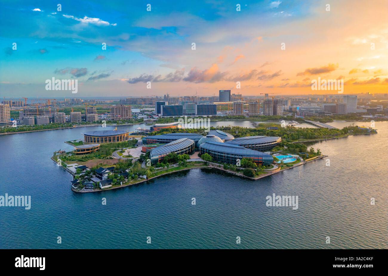 Aerial view of Dripping Lake South Island, Lingang New Town, Shanghai ...