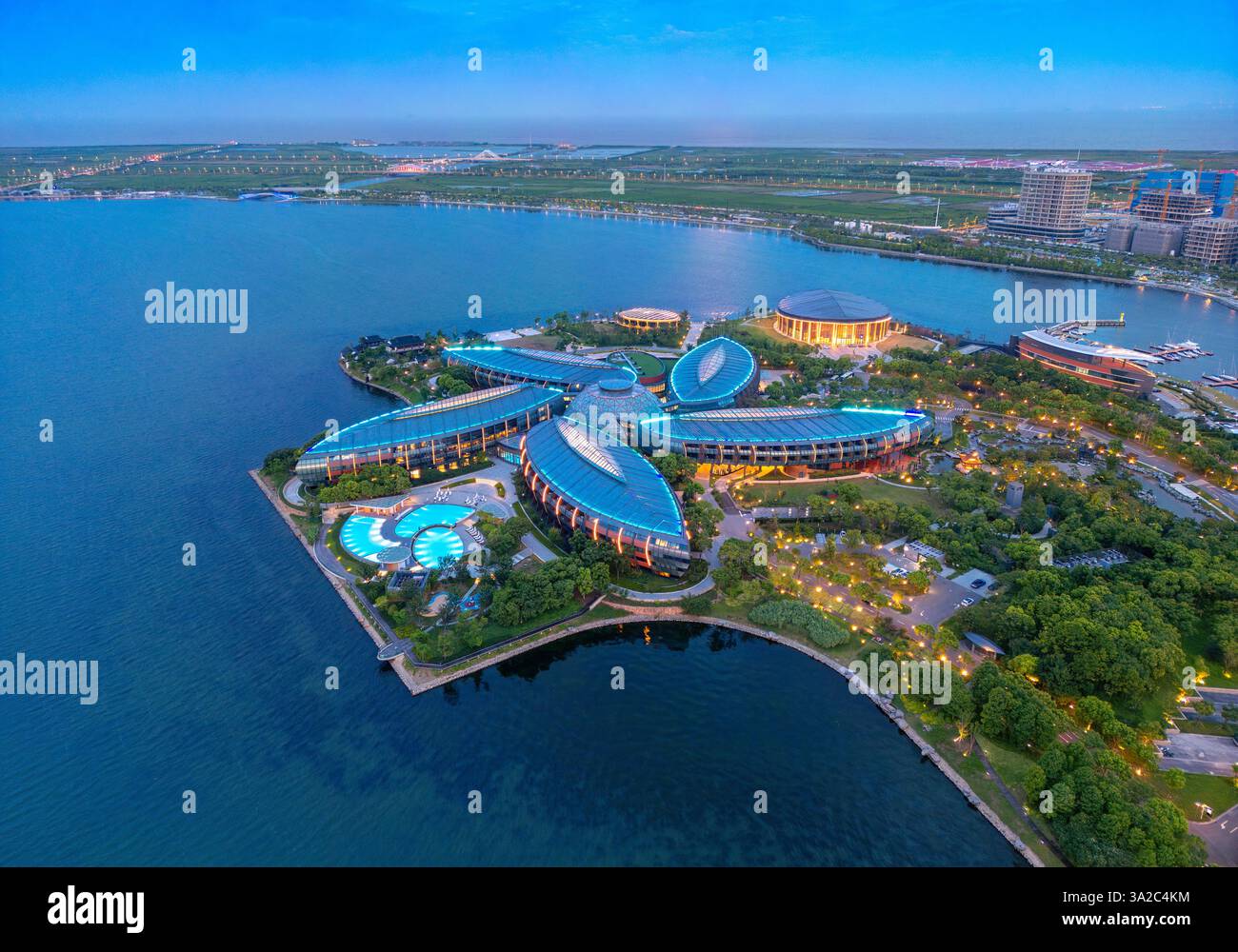 Aerial view of Dripping Lake South Island, Lingang New Town, Shanghai ...
