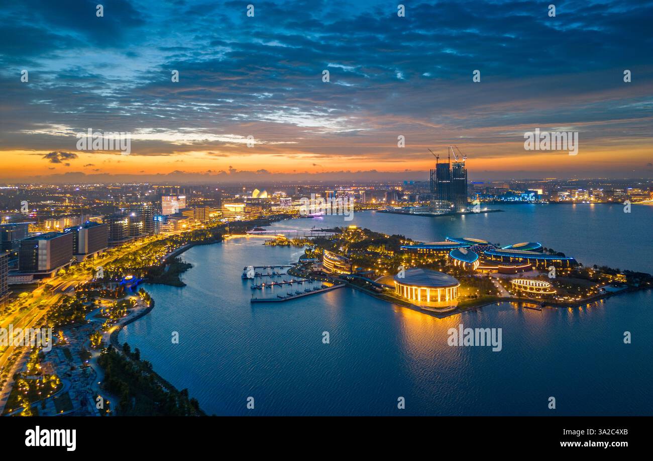 Aerial view of Dripping Lake South Island, Lingang New Town, Shanghai ...