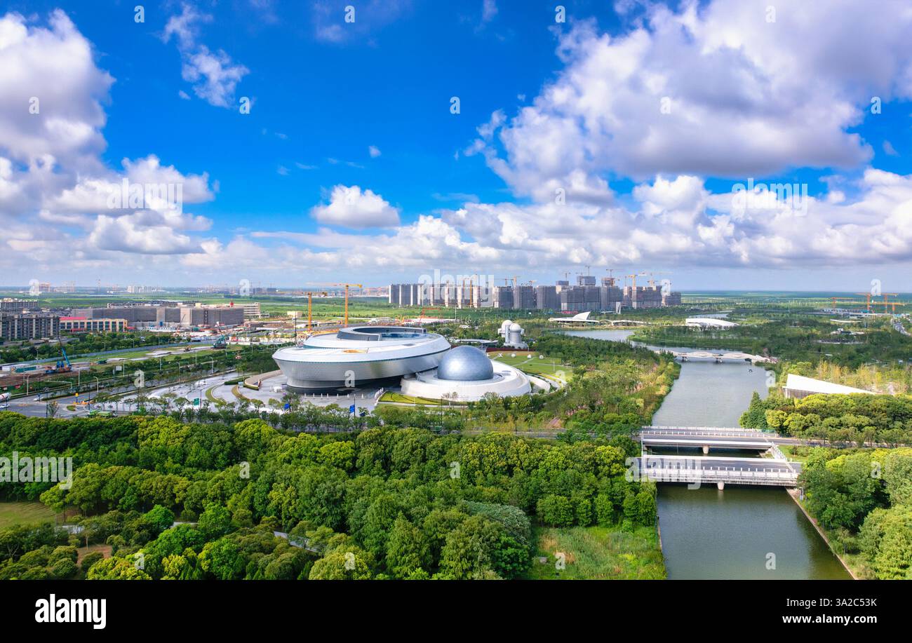 Aerial view of Shanghai Planetarium in Lingang New City, Shanghai ...