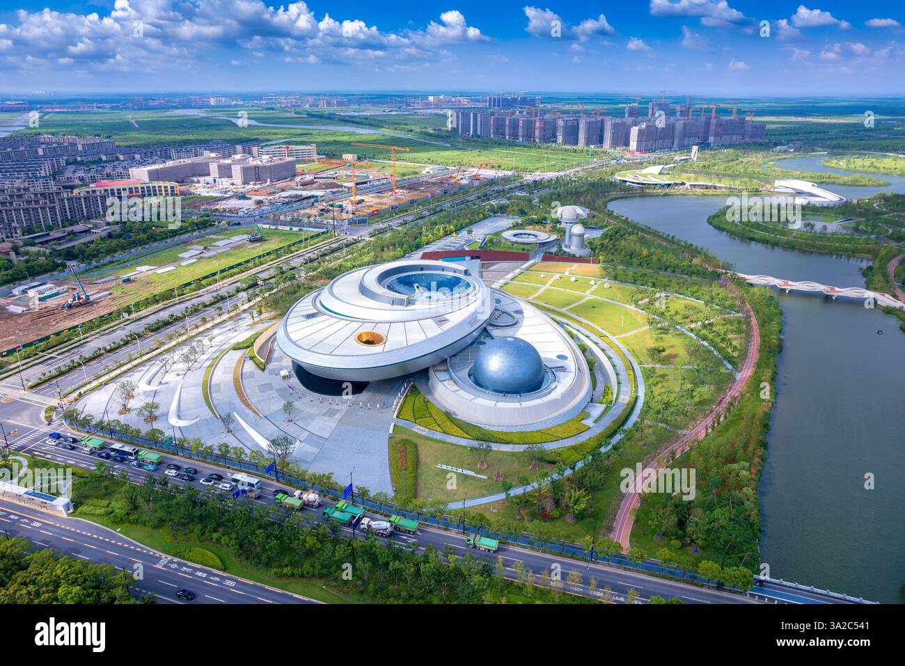 Aerial view of Shanghai Planetarium in Lingang New City, Shanghai ...