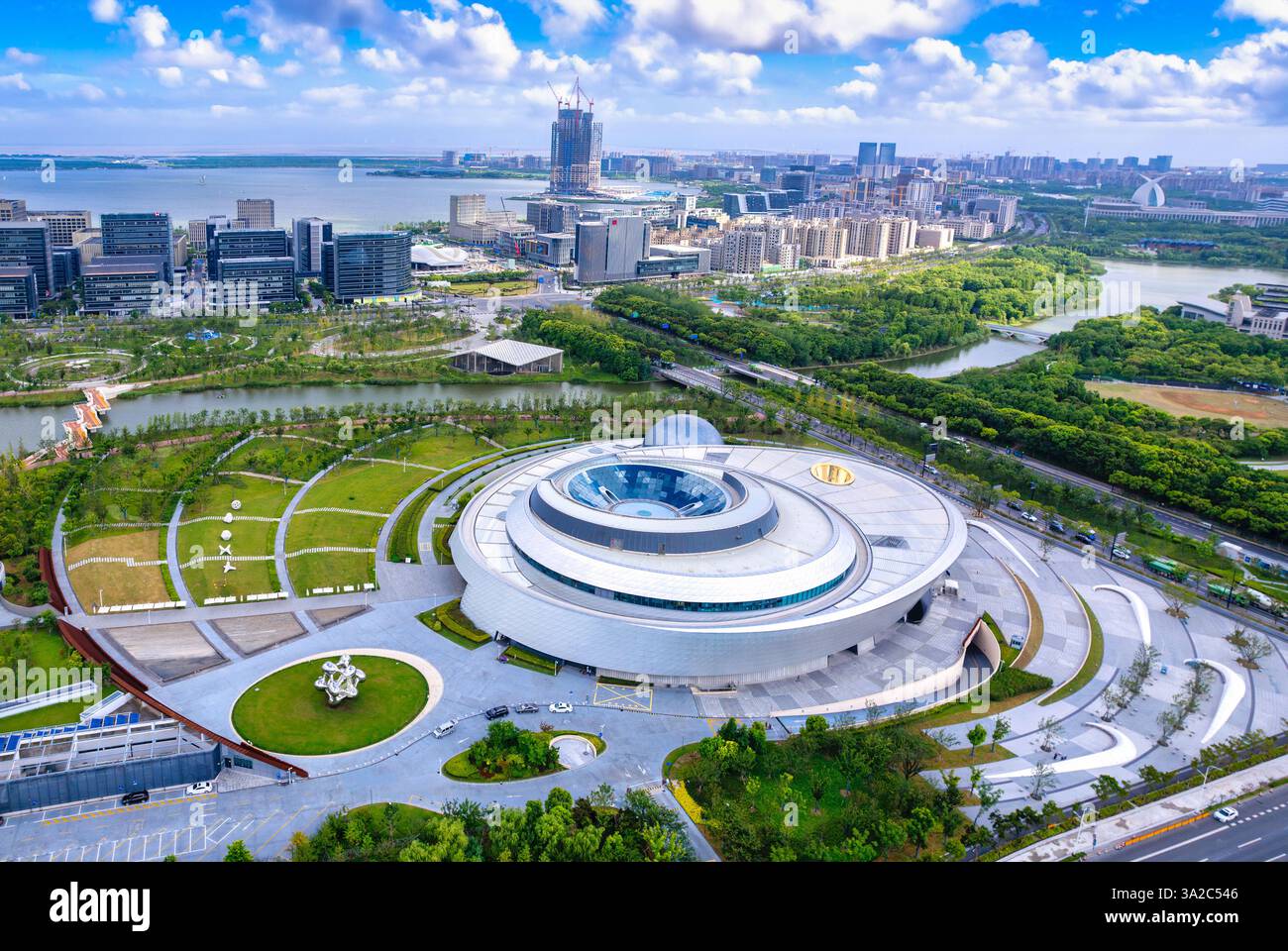 Aerial view of Shanghai Planetarium in Lingang New City, Shanghai ...