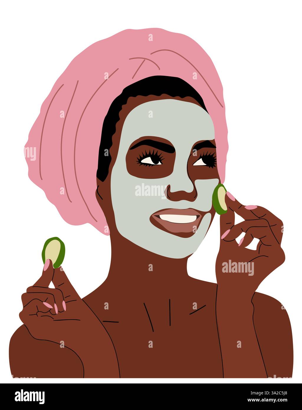 Black woman wearing towel and green face mask Stock Vector Image & Art ...