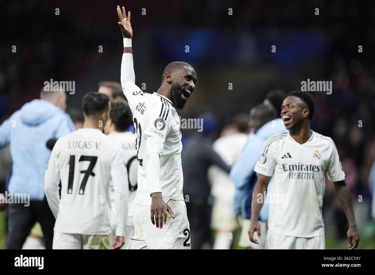 Antonio Rudiger of Real Madrid celebrates the victory in the penalty ...