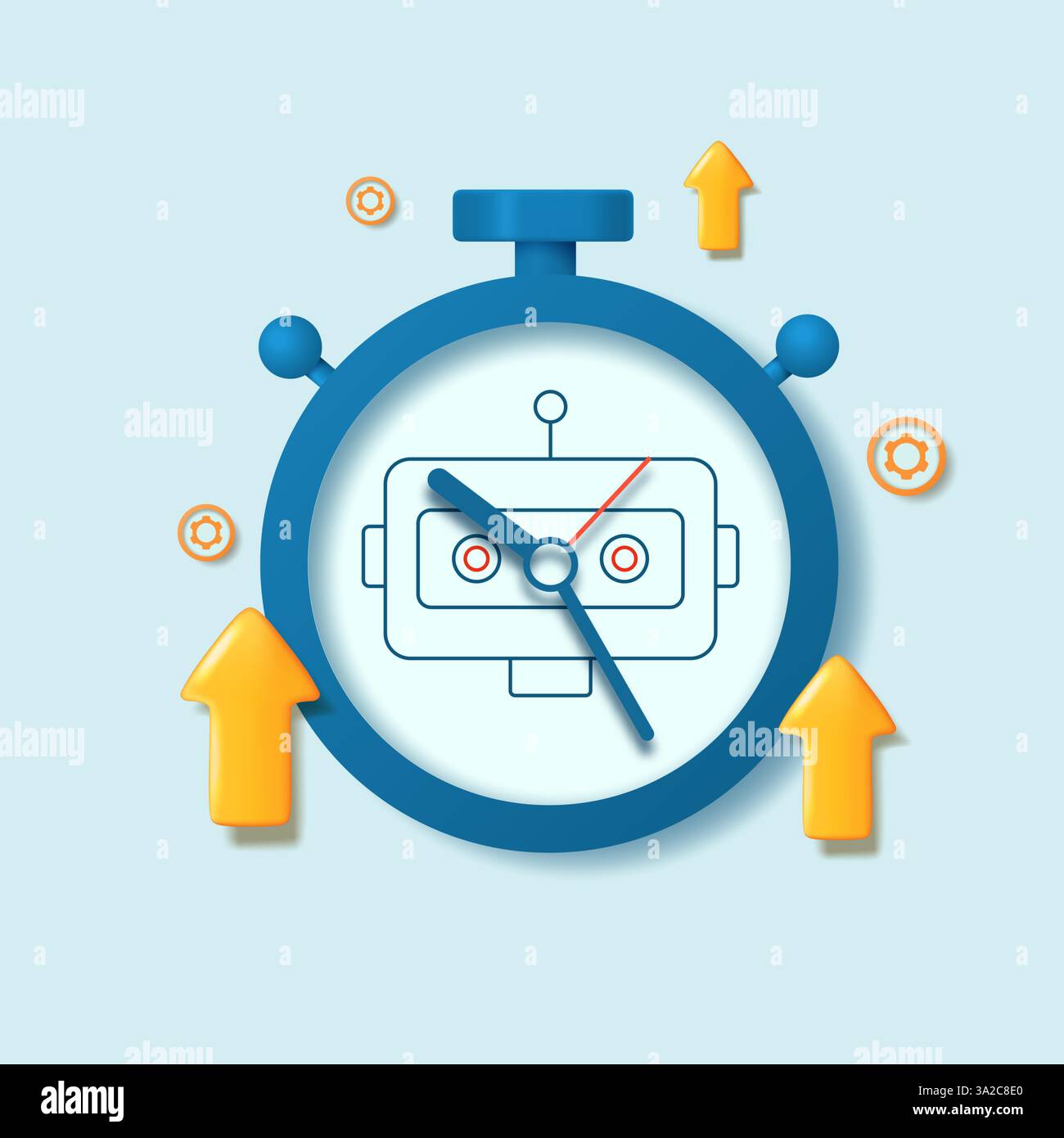 Artificial intelligence clock with hands and gears in the background ...