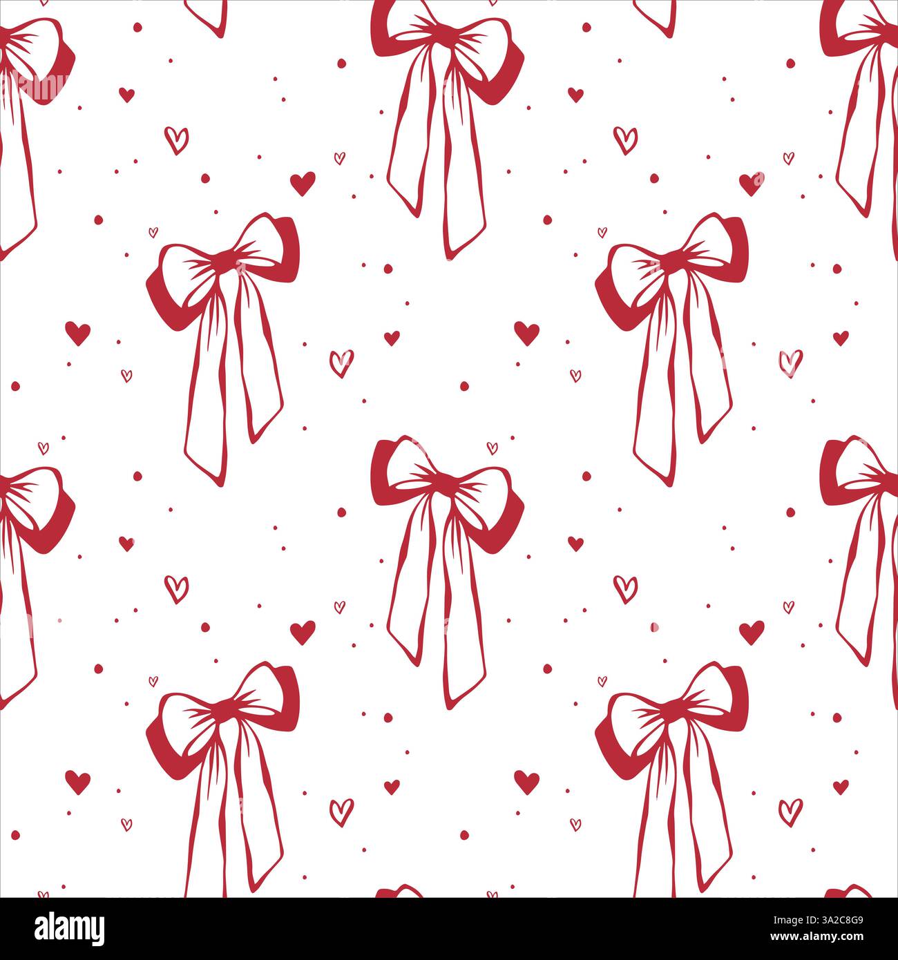 Red bows and hearts. Coquette core. Seamless pattern EPS vector hand ...