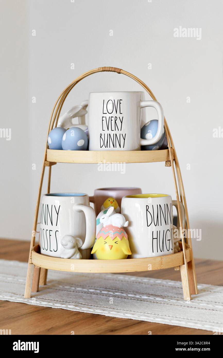 Germany - March 2025: Tiered Tray with cute seasonal Easter decor with ...