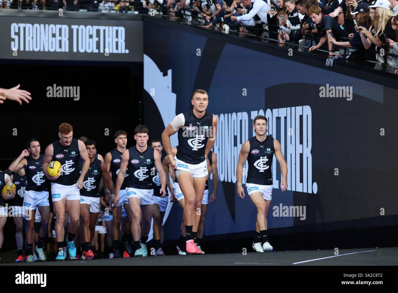 Melbourne, Australia. 13th Mar, 2025. Patrick Cripps of the Blues leads the team out during the ...