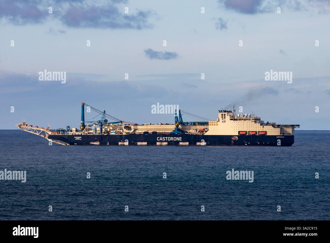 Pipelaying vessel Saipem Castorone approaching Genoa harbor Stock Photo ...