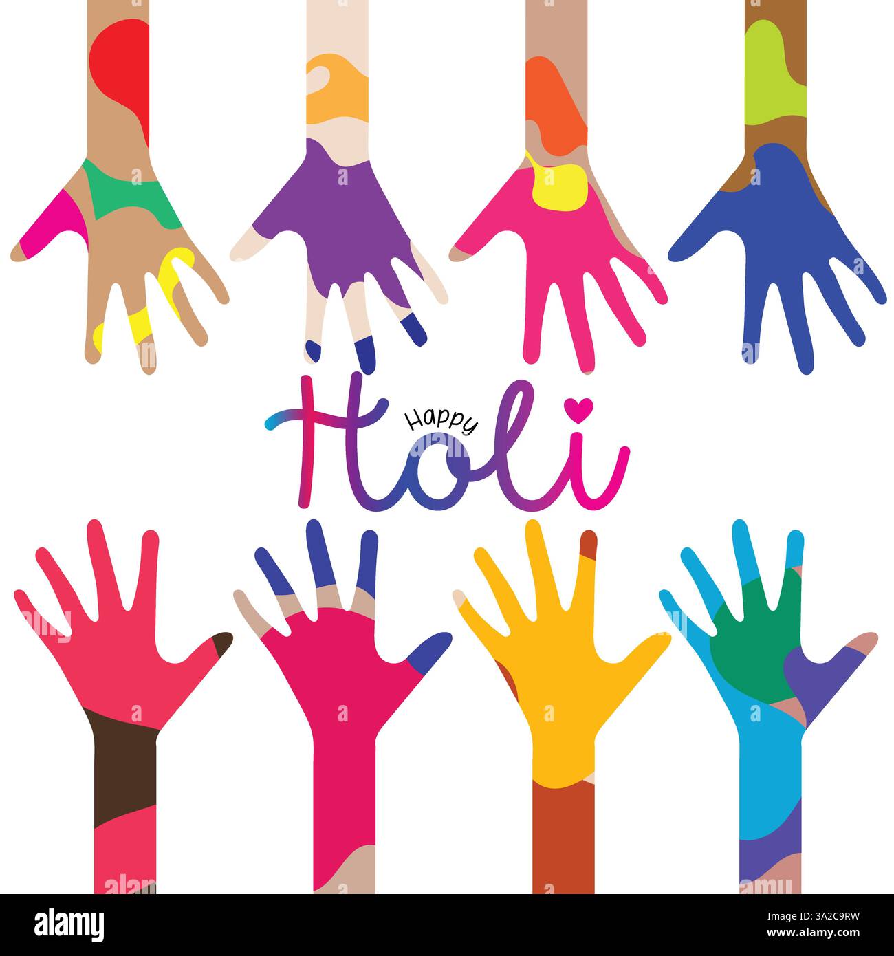 Happy Holi Festival Poster with Colorful Painted Hands and White ...