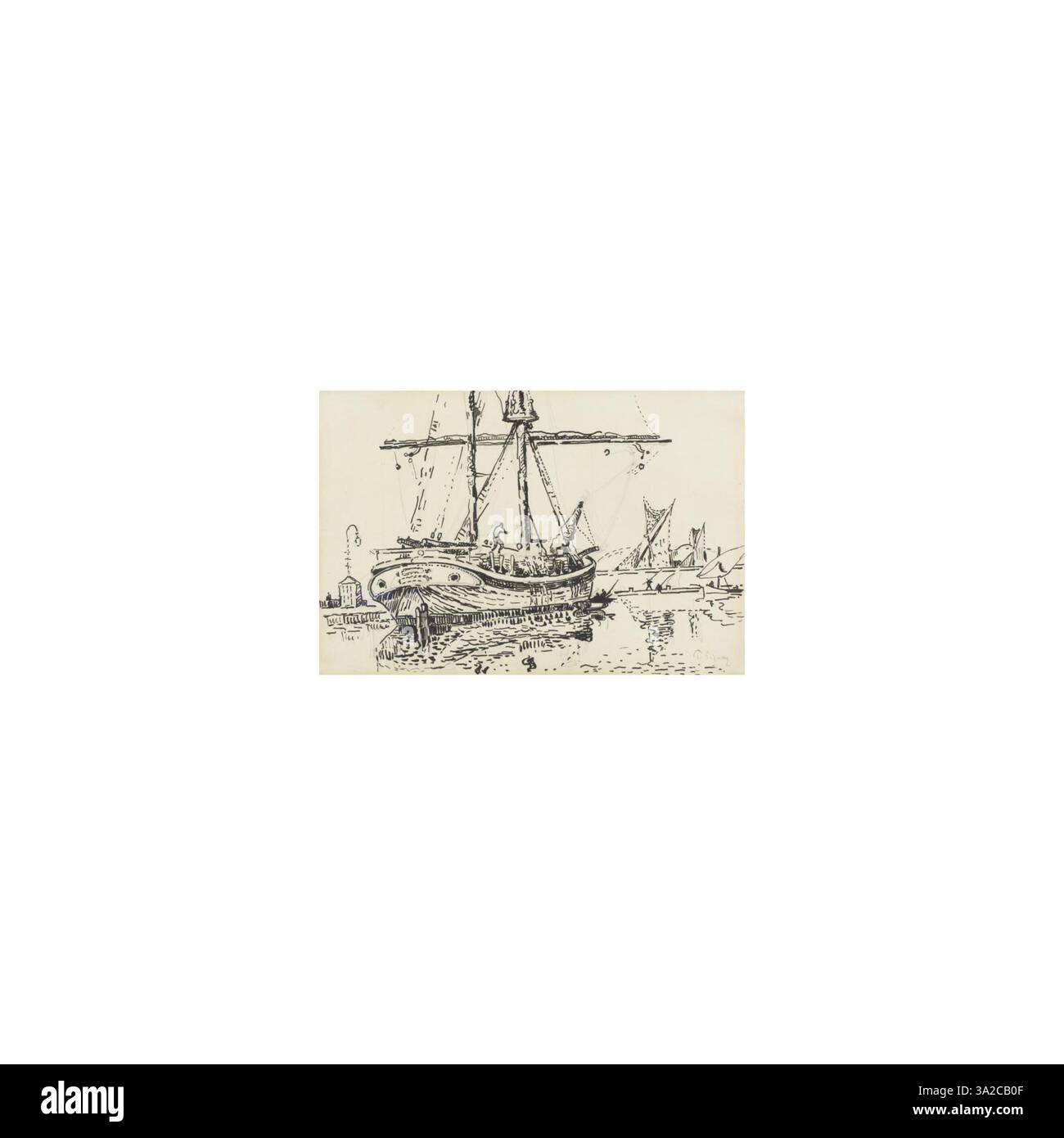 'Docked Ship' captures a stationary boat in a port, with Signac’s use ...