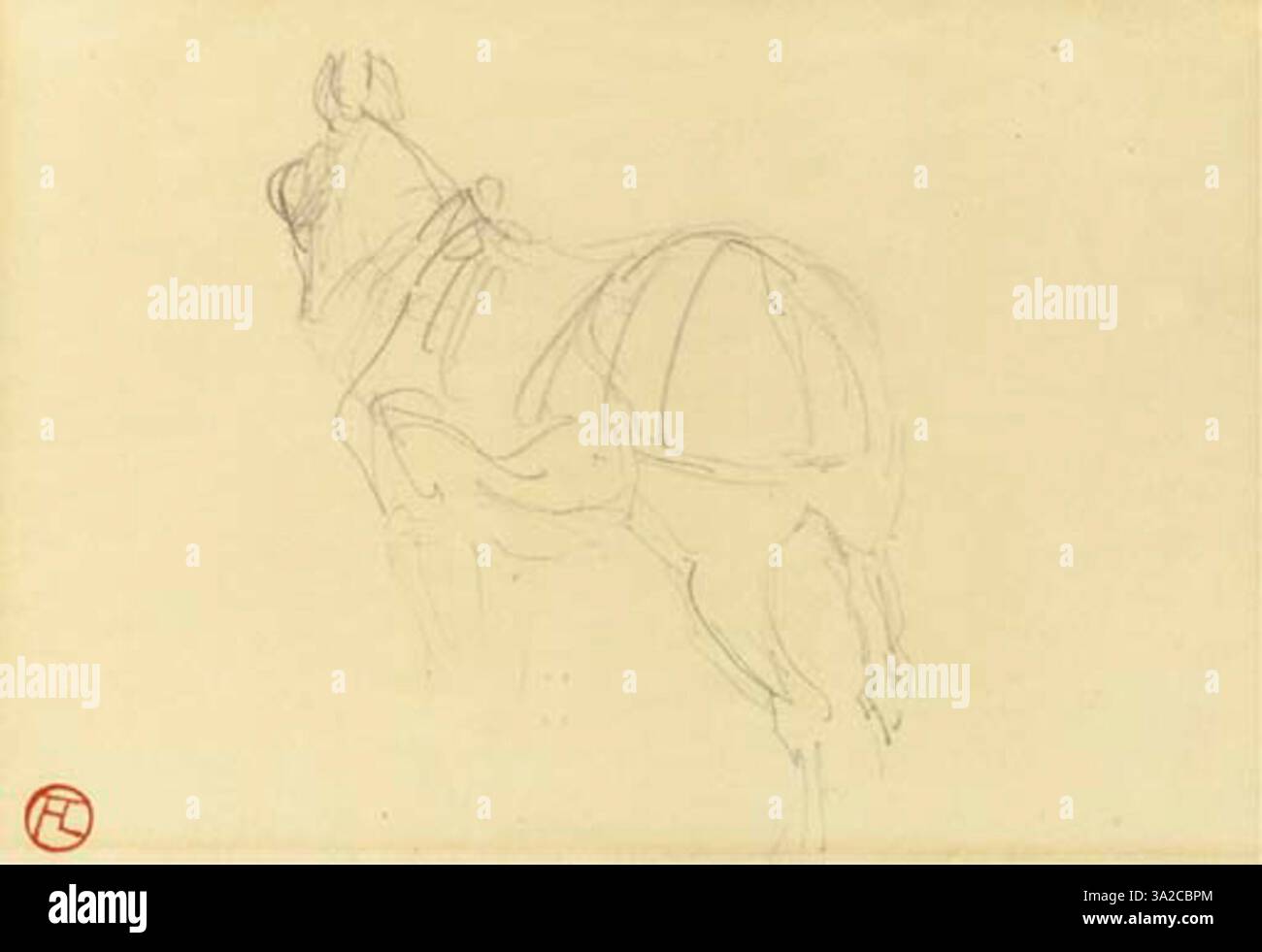 Toulouse-Lautrec's artwork shows a horse on one side and sketches on ...