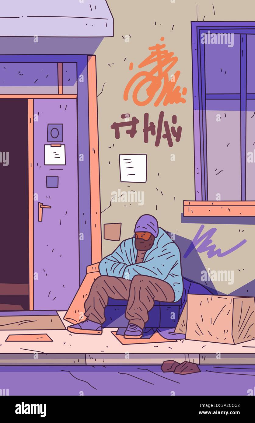 Homeless man sitting on city Stock Vector Images - Alamy